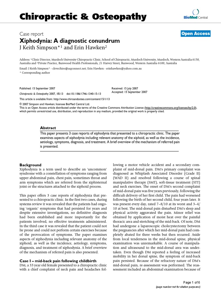 Xiphodynia - A Diagnostic Conundrum | Download Free PDF | Thorax | Pain