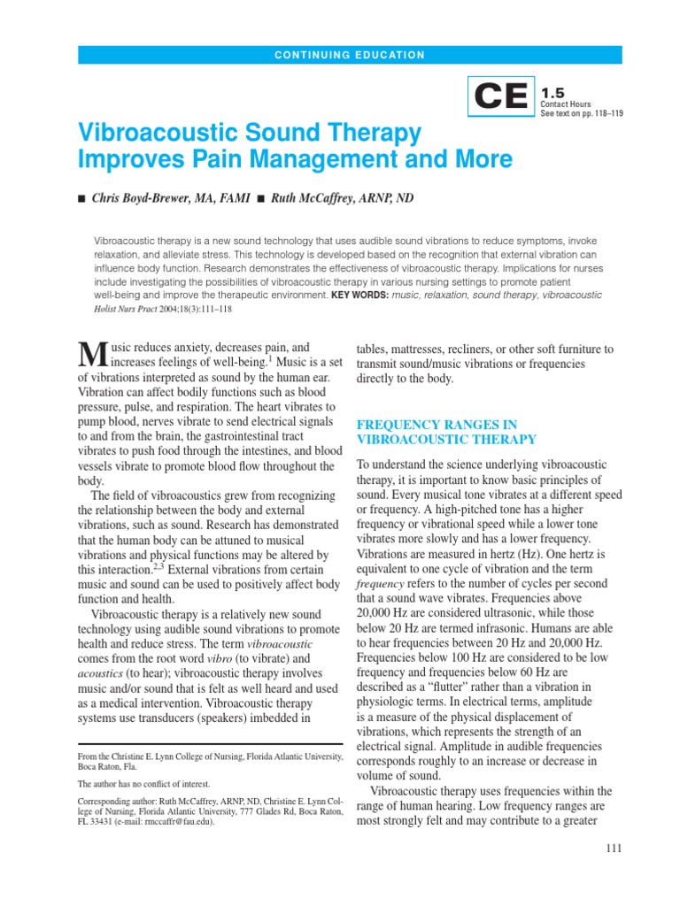 Vibroacoustic Sound Therapy Improves Pain Management And More Pdf Pdf