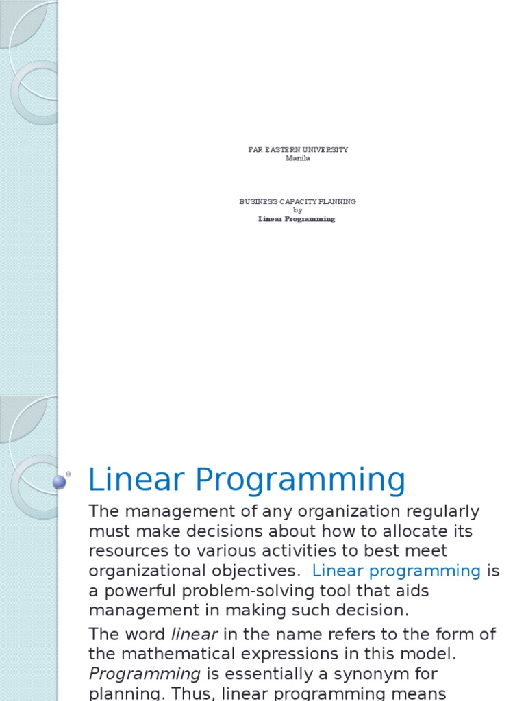 Pom Capacity Planning Linear Programming | PDF | Mathematical ...