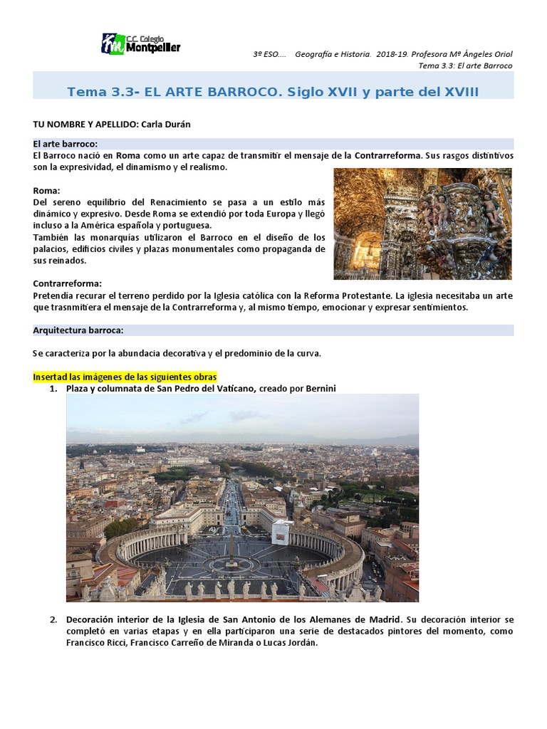 3.3 Ficha El Arte Barroco - 18-19 Completar Imagenes | PDF | Barroco ...