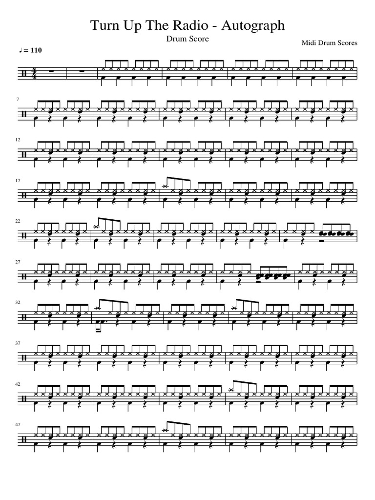 Turn Up The Radio Drum Scores | PDF