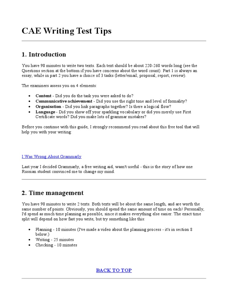 CAE Writing Test Tips | PDF | Syntax | Cognition