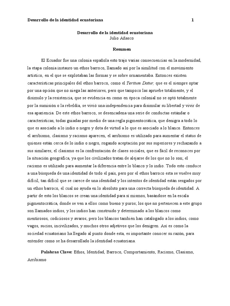 Ensayo Identidad Mestiza | PDF | Racismo | Discriminación y relaciones ...