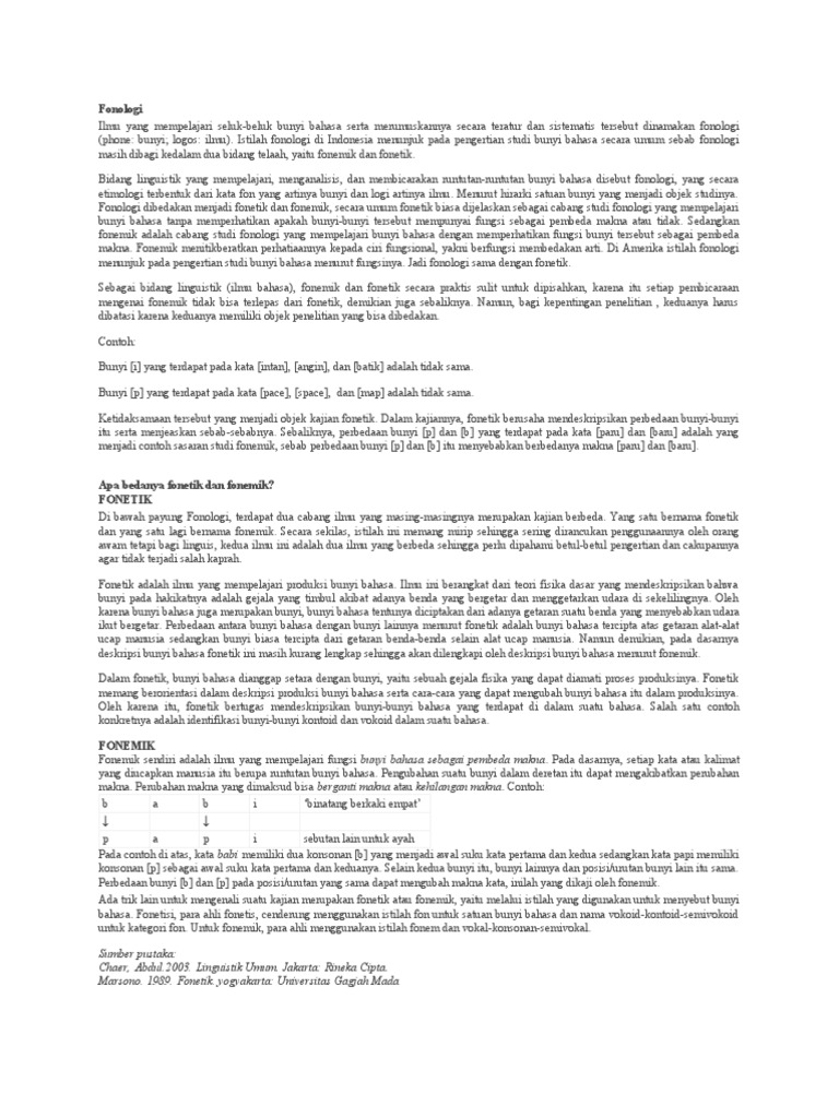 Fonologi: Fonetik vs Fonemik | PDF