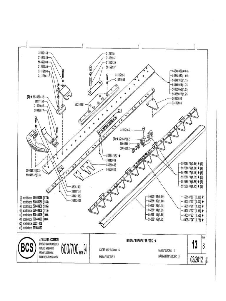 BCS Cutter Bar Europa 1S2012 - From 1 March 2012 | PDF | Metalworking ...