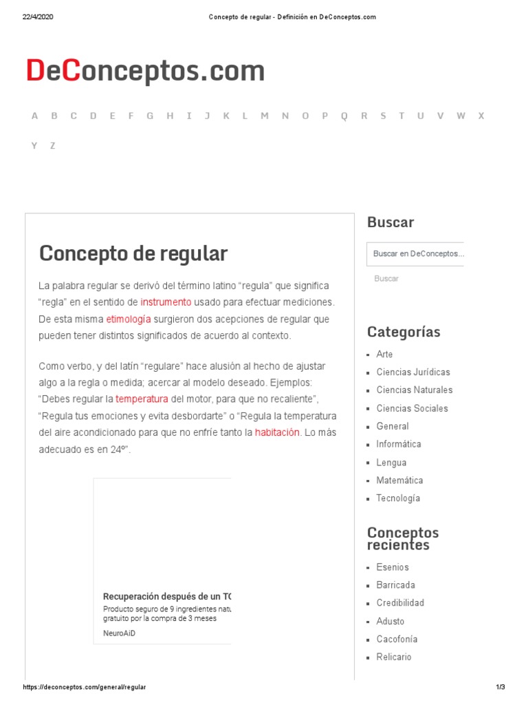Concepto de Regular - Definición en | PDF | latín | Verbo