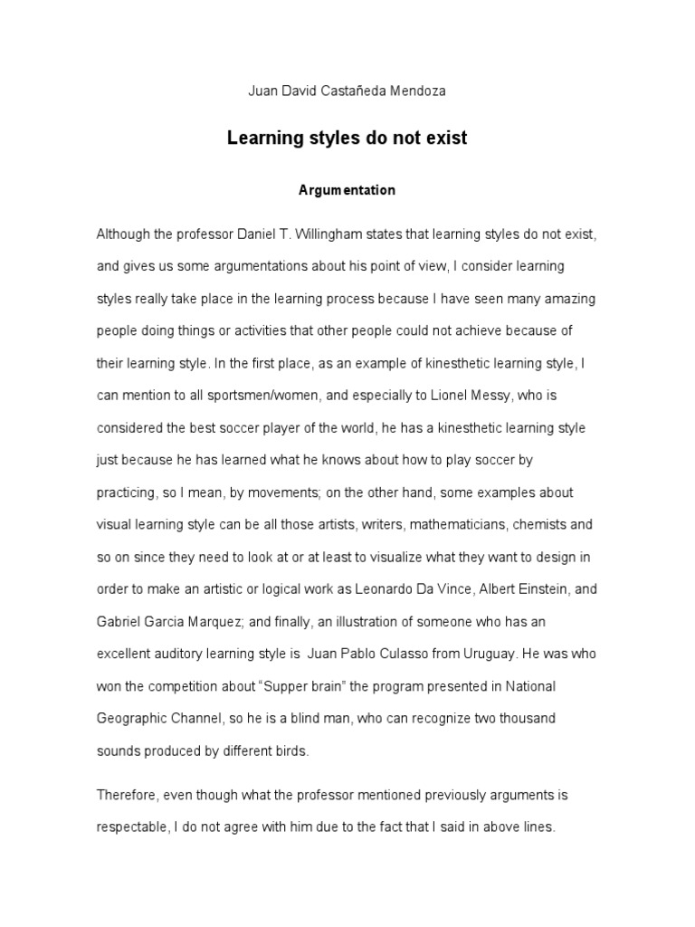 Argumentation About Learning Styles | PDF | Social Science | Science ...