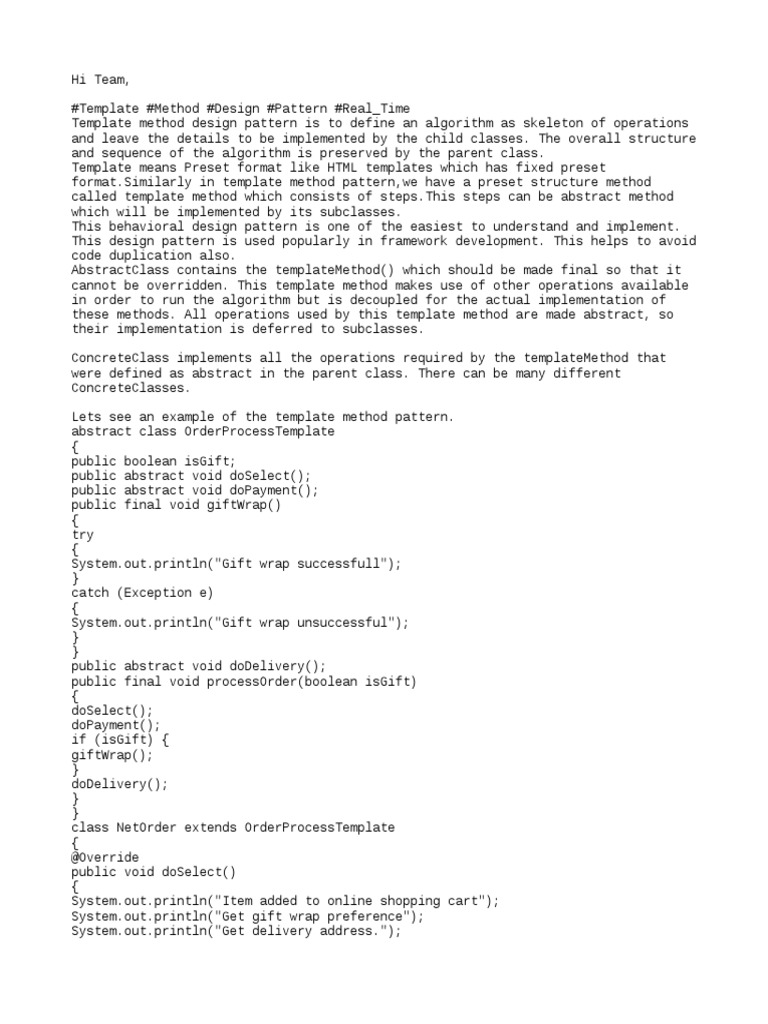 Template Method Design Pattern Pdf Inheritance Object Oriented Programming Method 