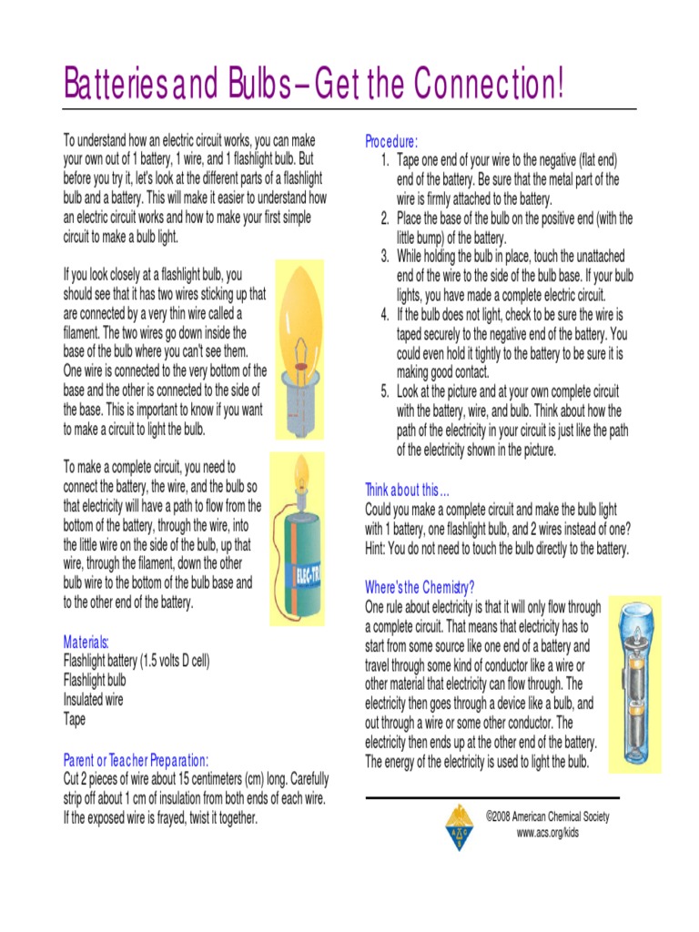 Batteries and Bulbs Science For Kids PDF | PDF | Incandescent Light ...