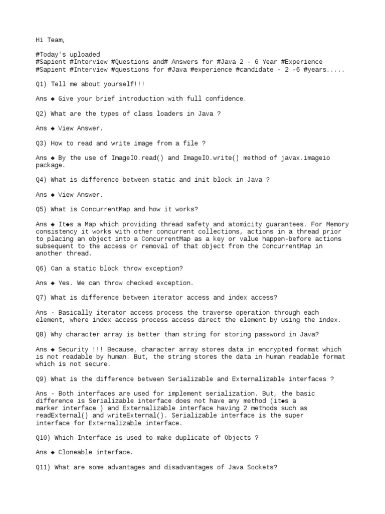 Sapient Interview Question Answer | PDF | Java (Programming Language) | Runtime System