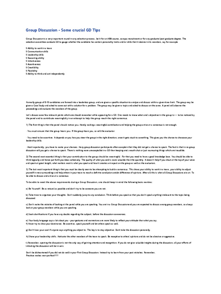 Group Discussion | PDF | Leadership | Consensus Decision Making