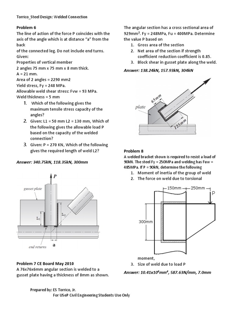 Problem 6: Answer: 138.24kN, 157.93kN, 304kN | PDF | Welding | Construction