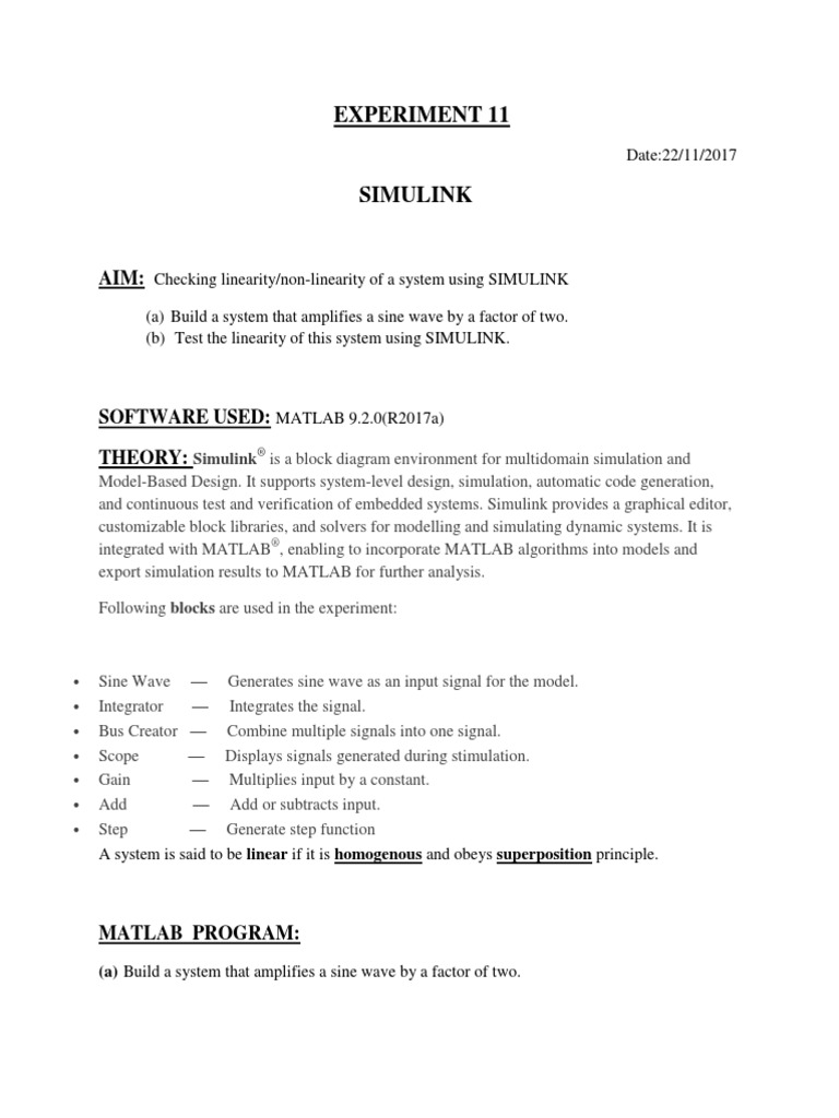 Experiment 11: Simulink | PDF