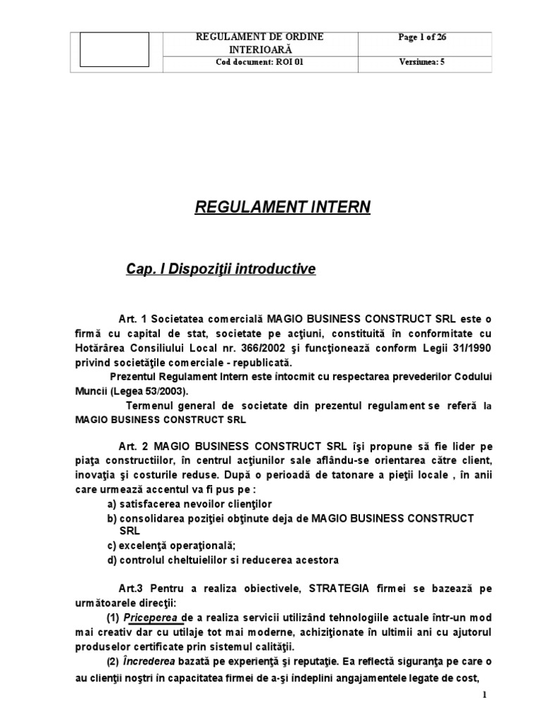 Regulament Intern Magio - Model - Firma Constructii | PDF