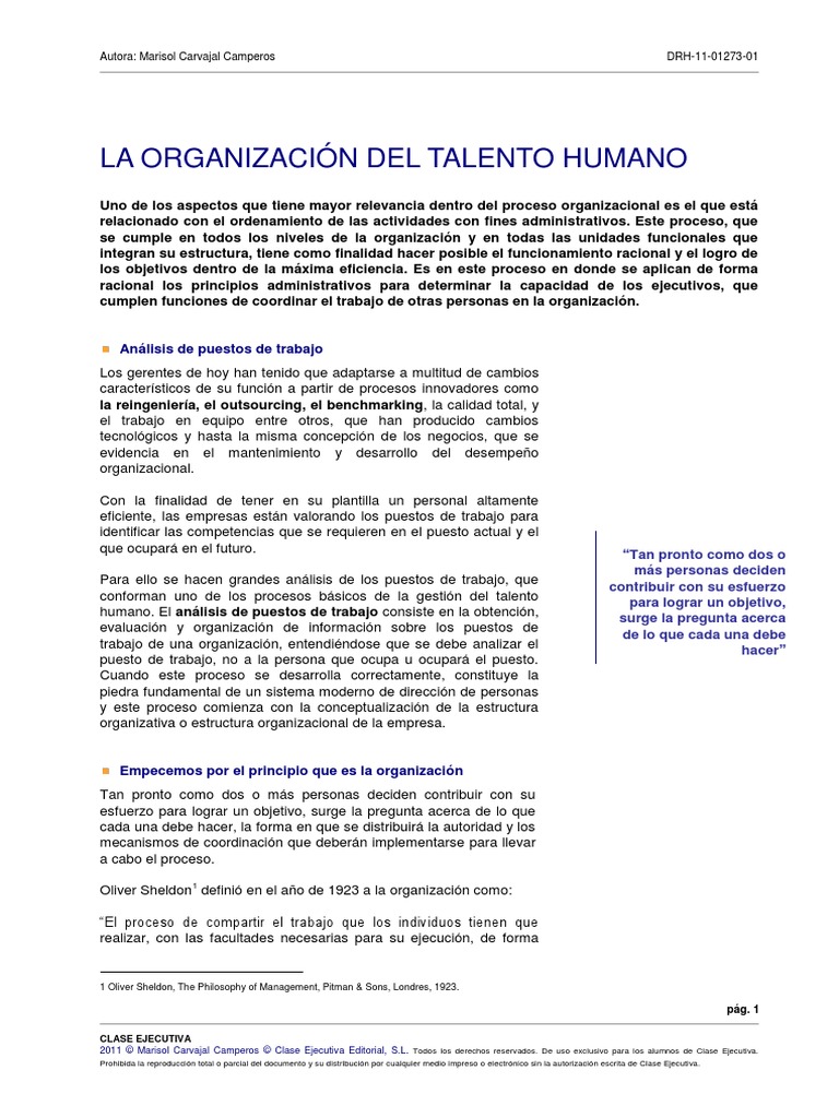 LA ORGANIZACIÓN DEL TALENTO HUMANO.pdf | PDF | Planificación | Gestión de recursos humanos