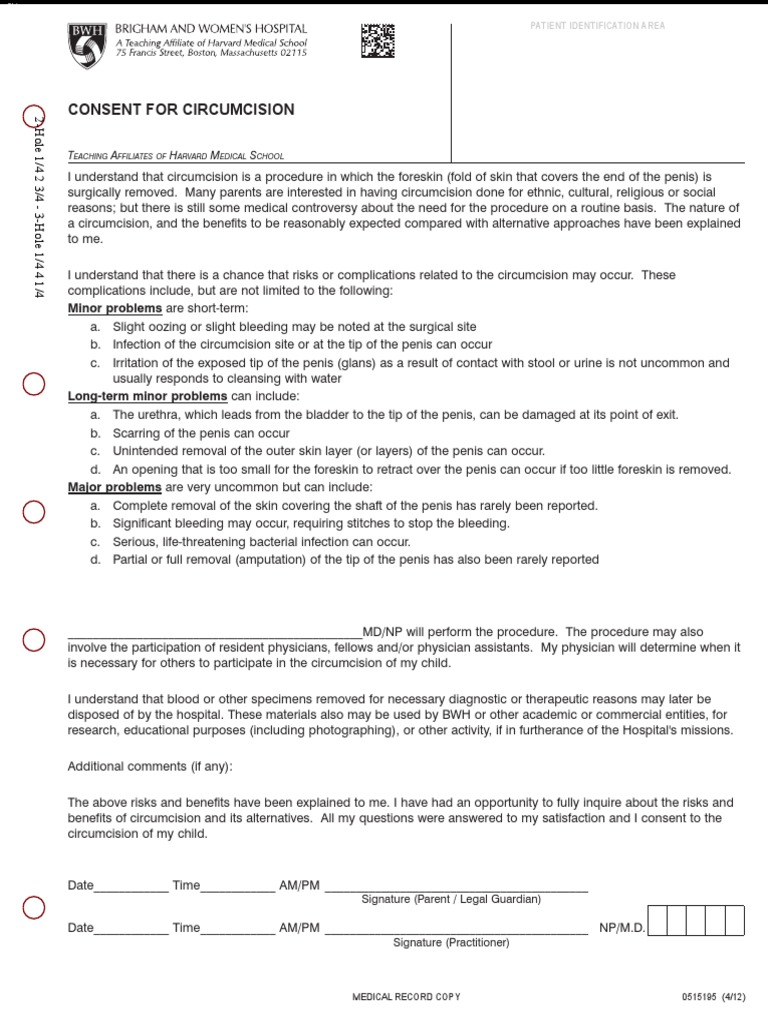 Circumcision Consent Form | PDF | Circumcision | Medicine