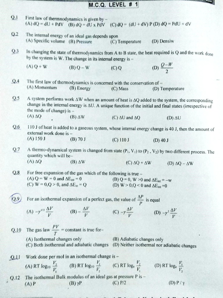 Thermodynamics MCQ PDF | PDF | Heat | Gases