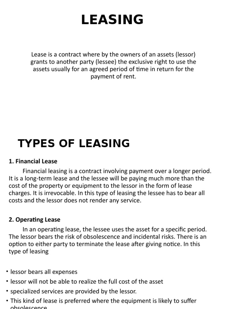 Types of Leasing | PDF | Lease | Business Law