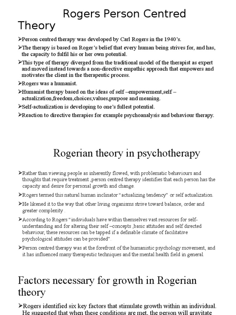 Rogers Person Centred Theory | PDF | Psychotherapy | Positive Psychology