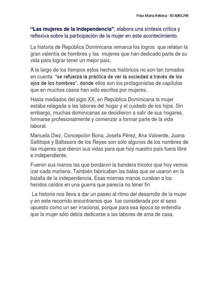 Mujeres Clave en la Independencia Dominicana | PDF | República ...