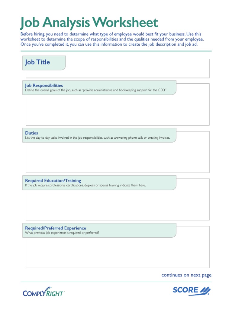 SCORE-ComplyRight-Job Analysis Worksheet | PDF