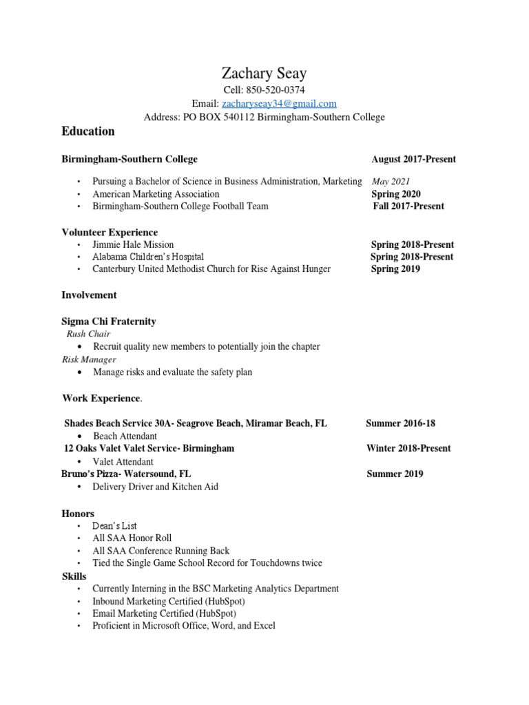 Zack Seay Business Resume Official | PDF