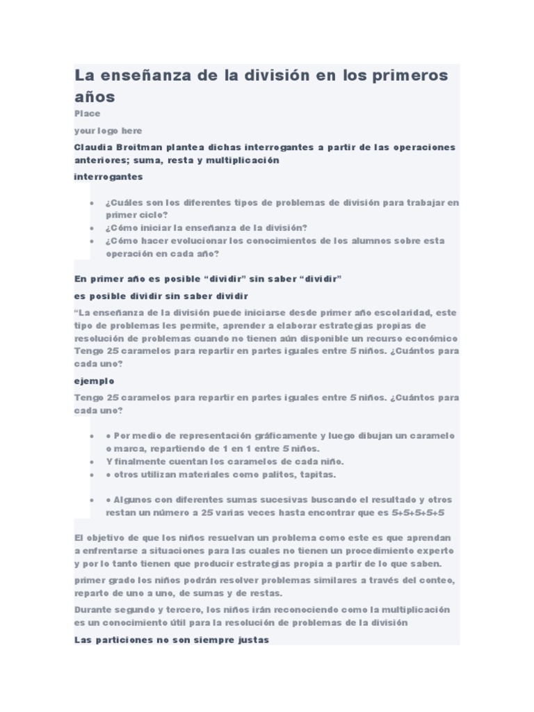 La Enseñanza de La División en Los Primeros Años | PDF | Cognición ...