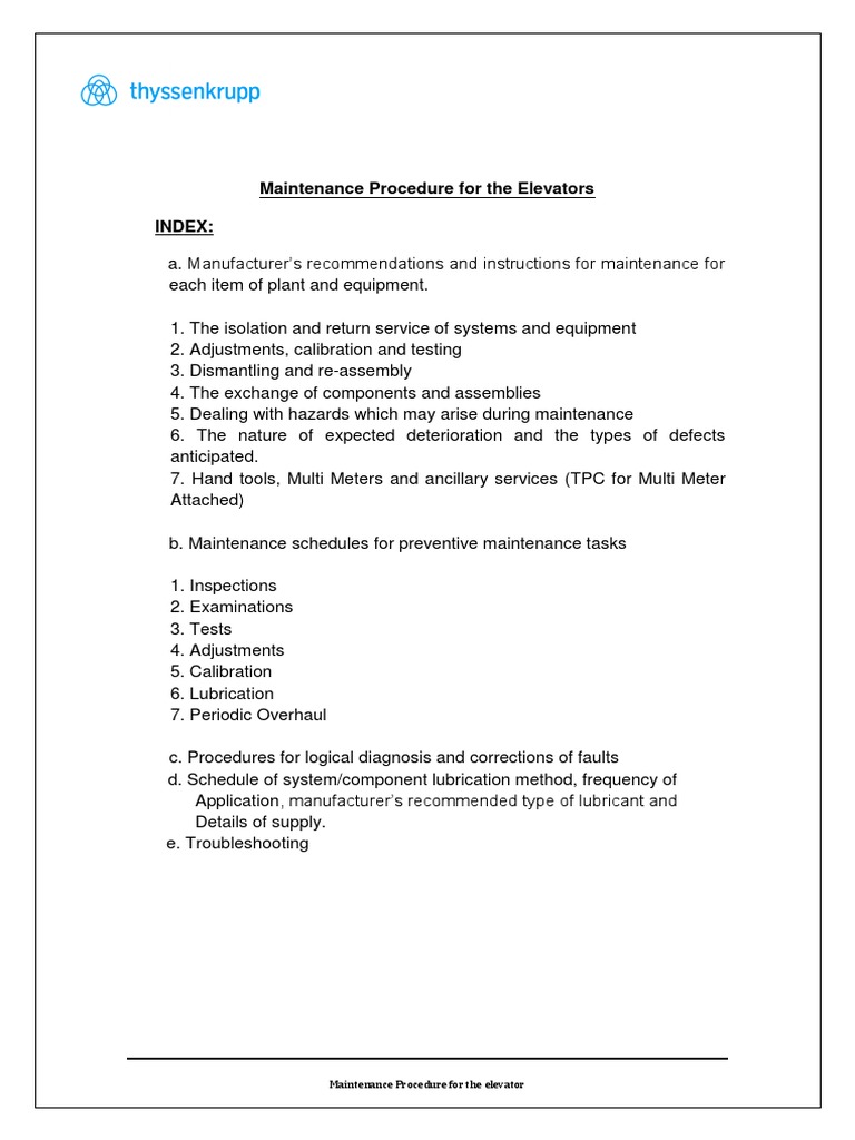Maintenance Procedure Elevator 2 | PDF | Safety | Engineering