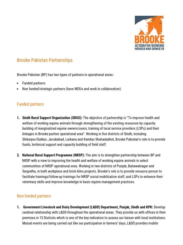 Brooke Pakistan Partnerships: Funded Partners | PDF | Animal Welfare ...