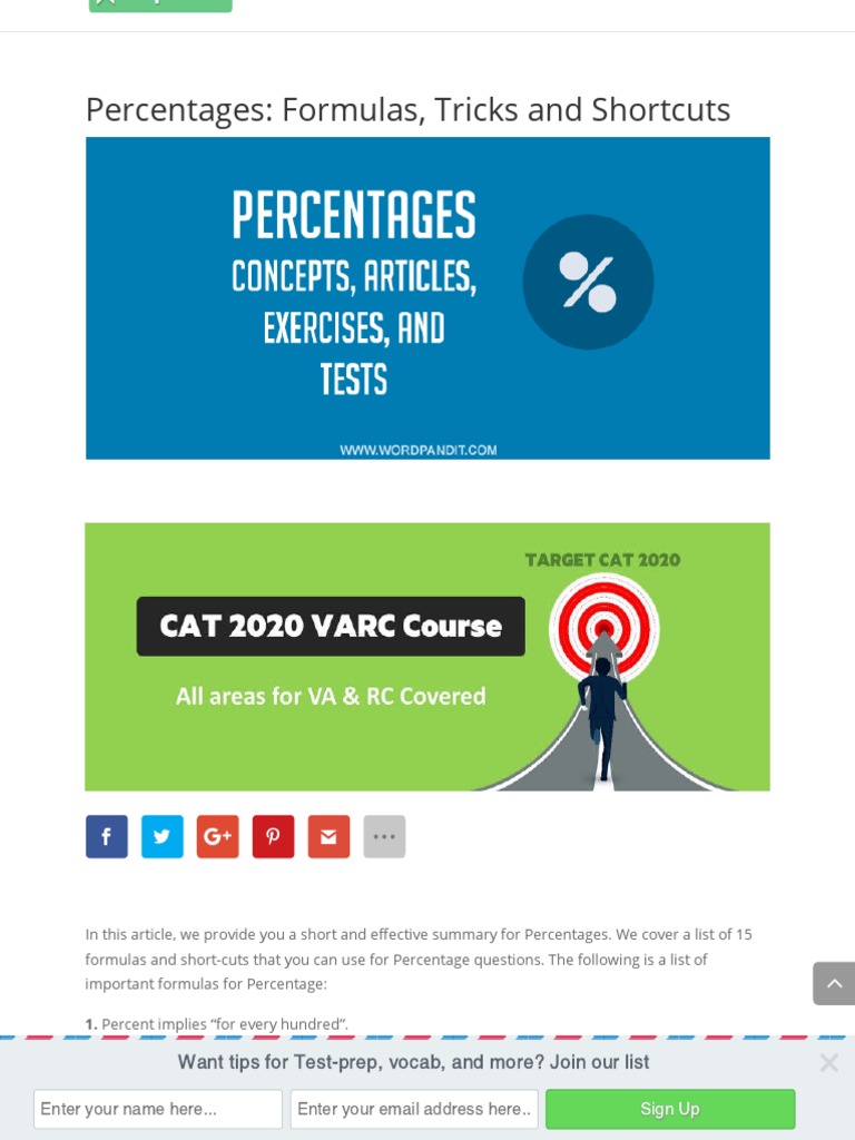 Essential Percentage Formulas & Tricks | PDF | Percentage | Fraction ...