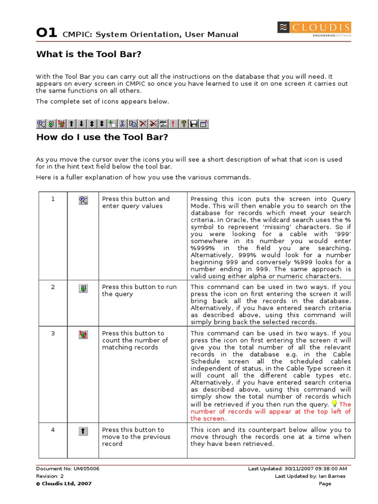 What Is The Tool Bar?: CMPIC: System Orientation, User Manual | PDF ...