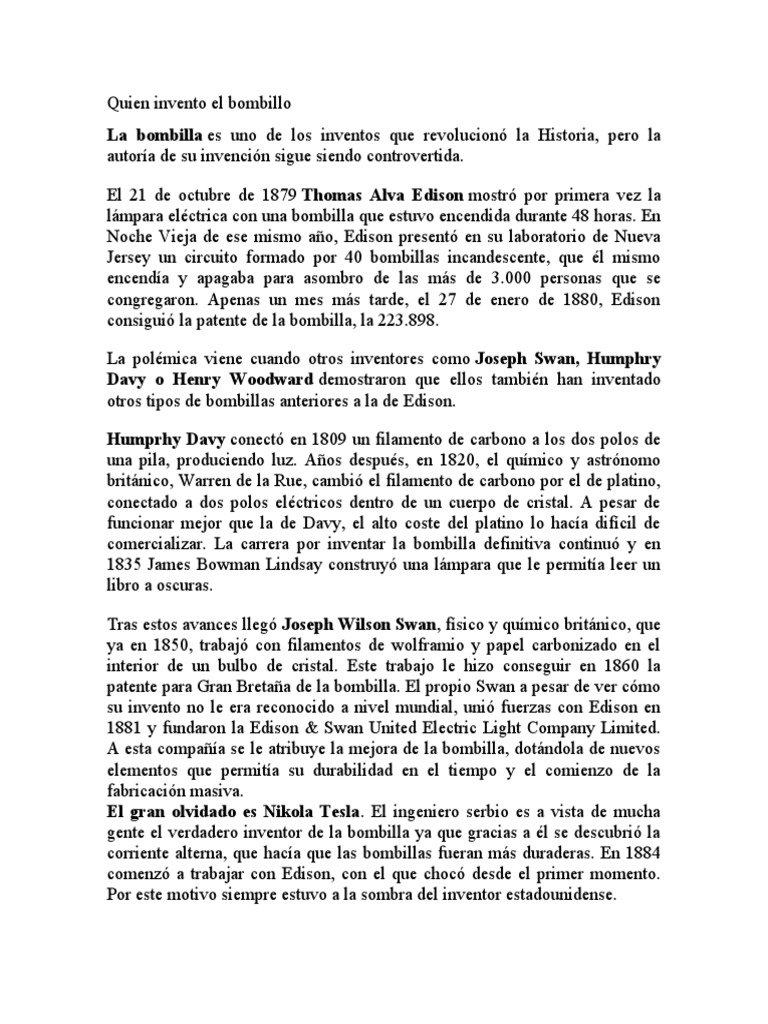 Quien Invento El Bombillo | PDF