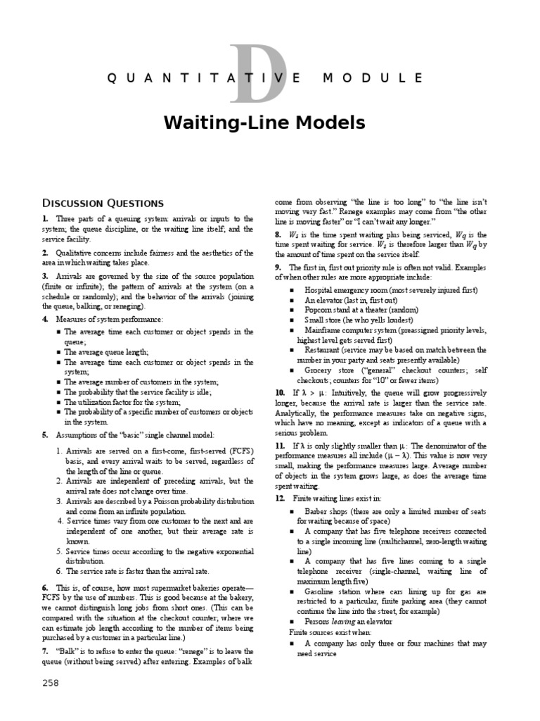 Waiting-Line Models: Quantitative Module | PDF | Teaching Mathematics ...