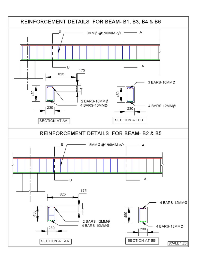 Reinforcement Details For Beam-B1, B3, B4 & B6 | PDF