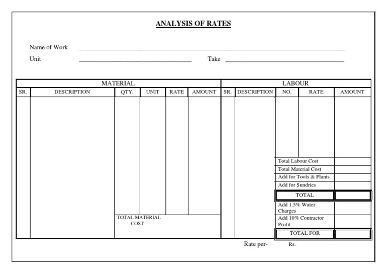 Analysis of Rates: SR. Description Qty. Unit Rate Amount Sr ...