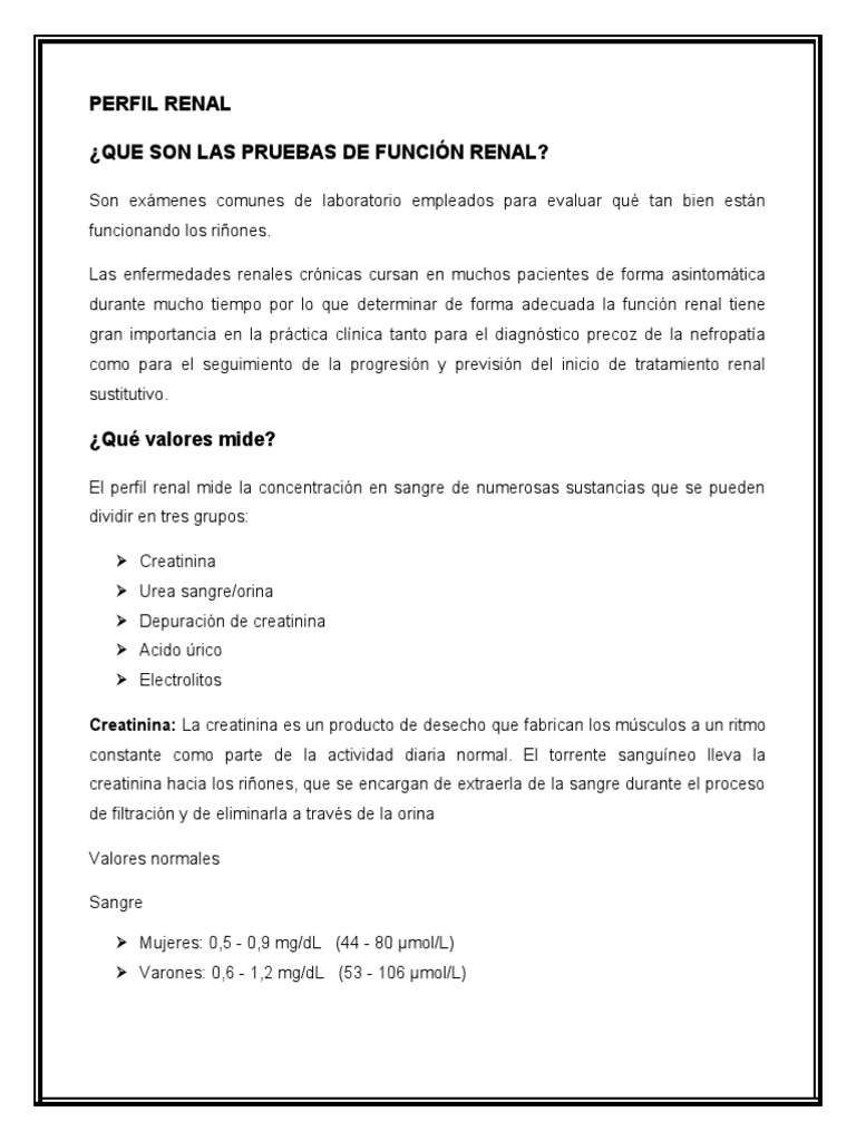 Perfil Renal Exposicion | PDF | Creatinina | Sodio