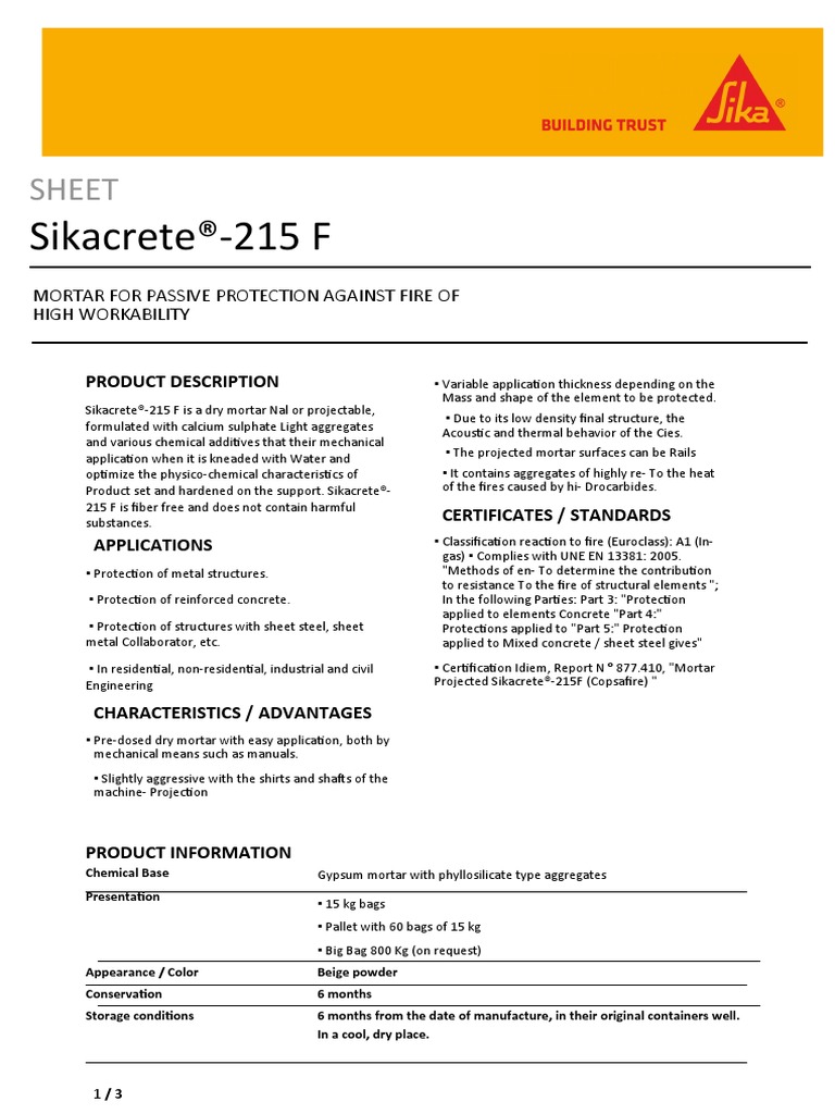 Sikacrete®-215 F: Sheet | PDF | Mortar (Masonry) | Sheet Metal