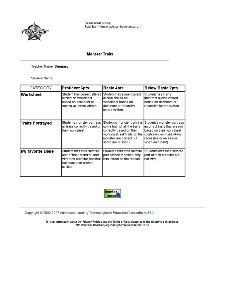 monster rubric