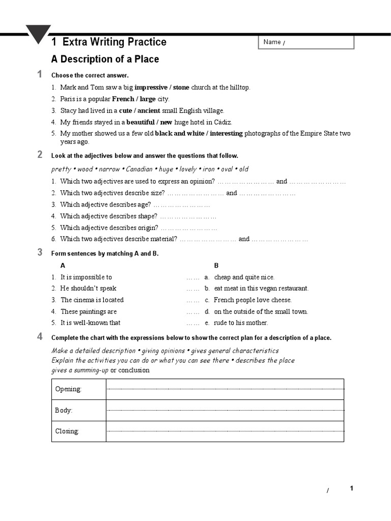 1 Extra Writing Practice: A Description of A Place | PDF | Art