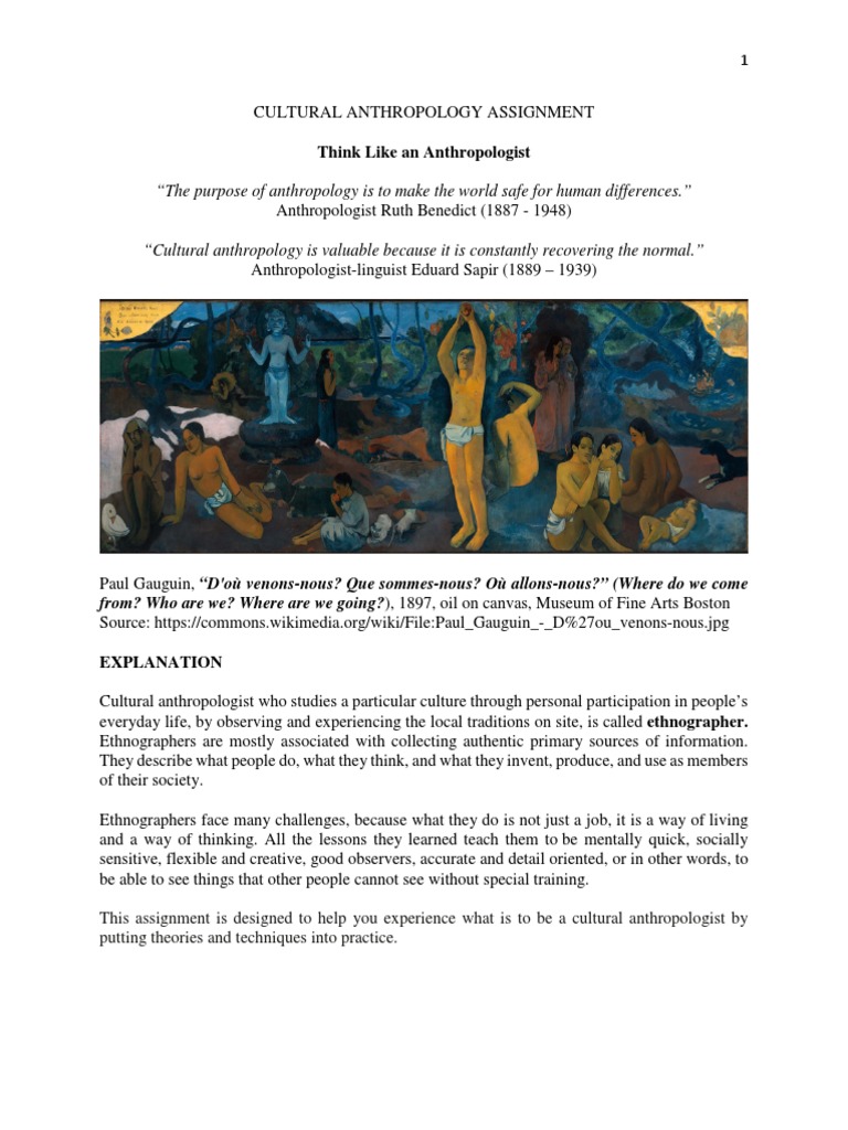 Cultural Anthropology Assignment - W18 | PDF | Cultural Anthropology ...