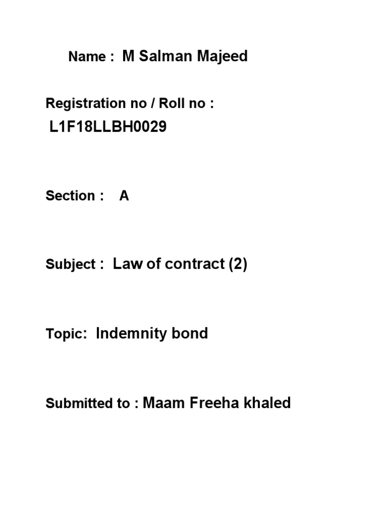 Indemnity Bond Assignment (Salman Majeed) | PDF | Indemnity | Business Law
