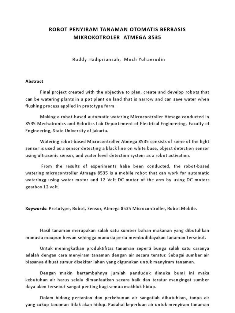 Robot Penyiram Tanaman Berbasis Mikrokontroller ATmega 8535 | PDF