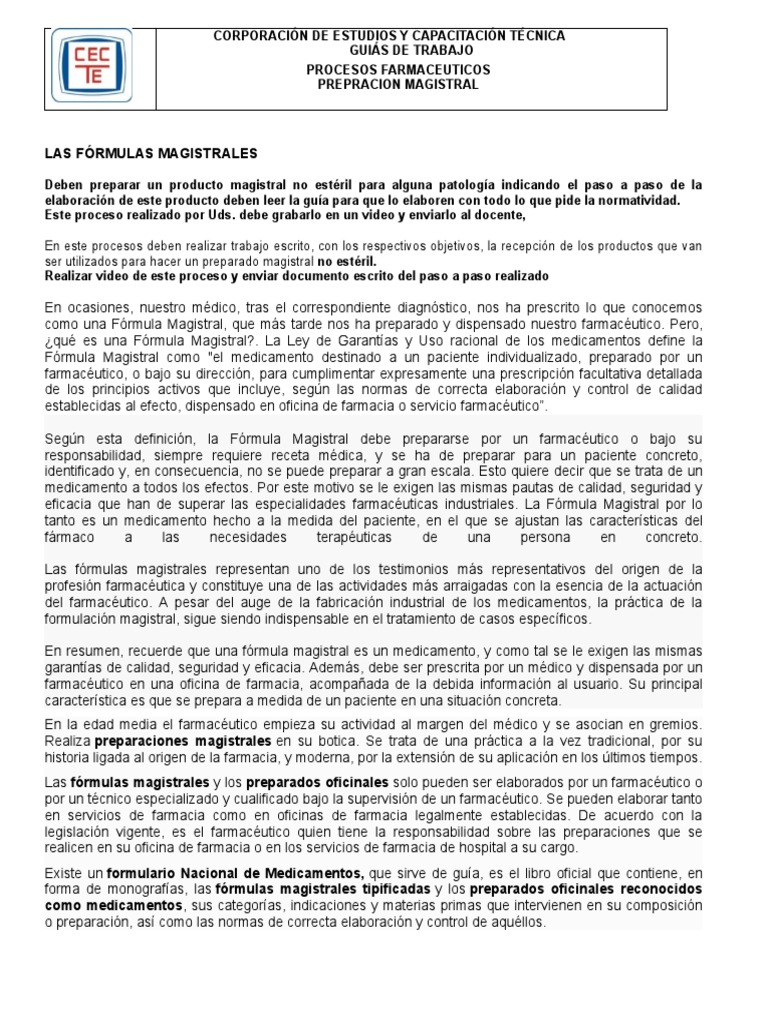 Fórmula Magistral | PDF | Farmacia | Farmacéutico