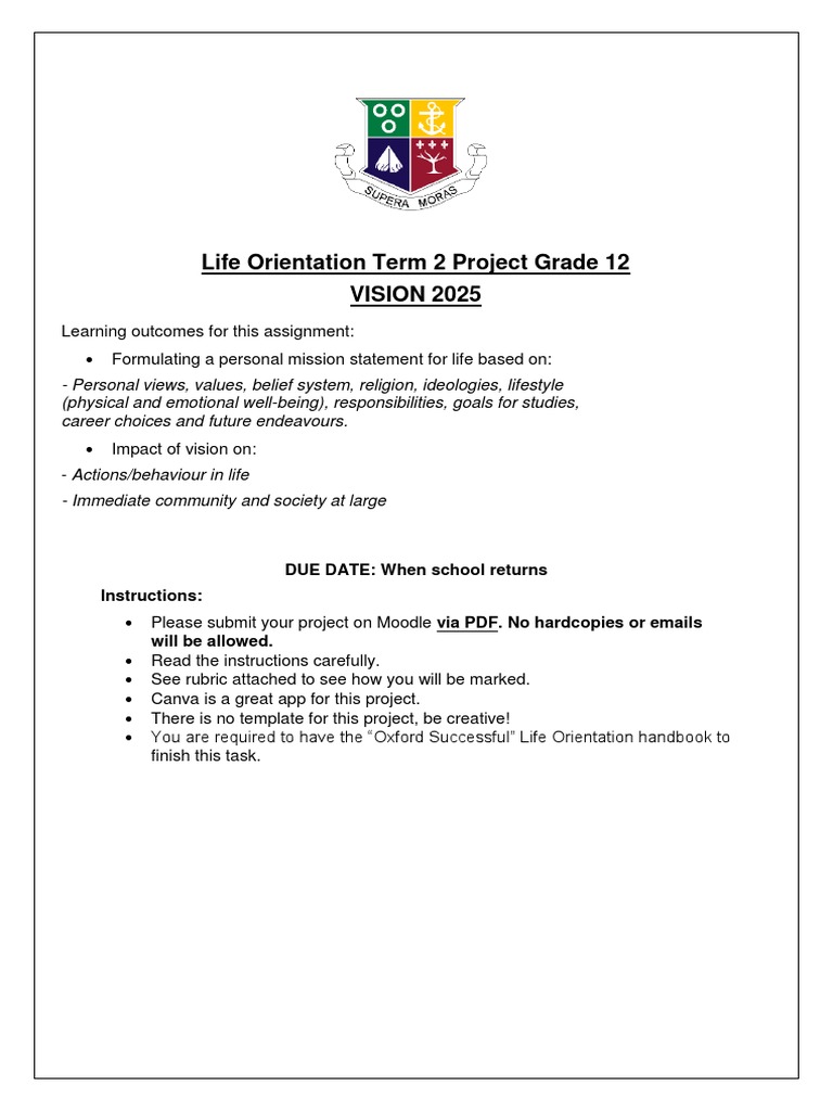GRADE 12 VISION 2025 Term 2 Project 2020 | PDF | Goal | Motivation