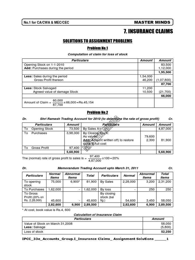 Insurance Claims: Solutions To Assignment Problems | PDF | Revenue ...
