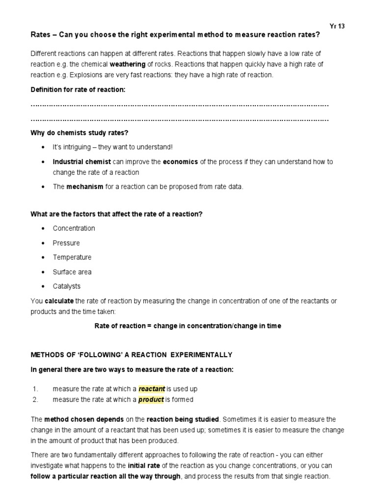 Methods For Measuring Reaction Rates Choosing The Appropriate