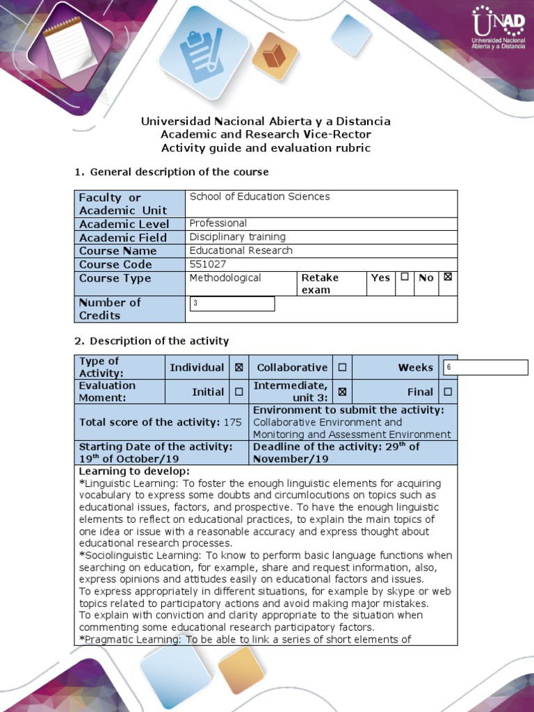 Guide of Activities and Rubric of Assessment - Third Activity - To ...