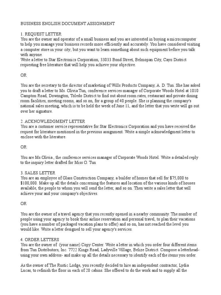 Business Eng Letter Assignments | PDF | Typewriter | Business