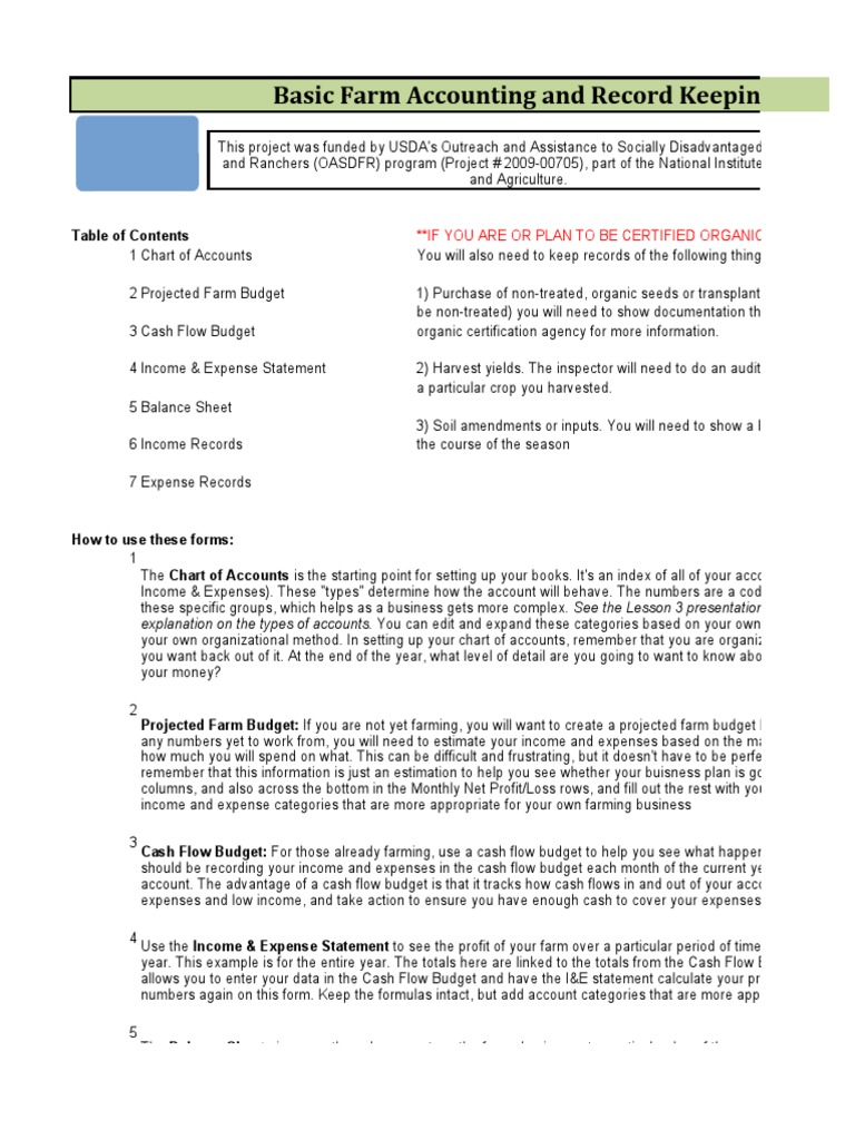 Basic Farm Accounting and Record Keeping Templates: If You Are or Plan ...