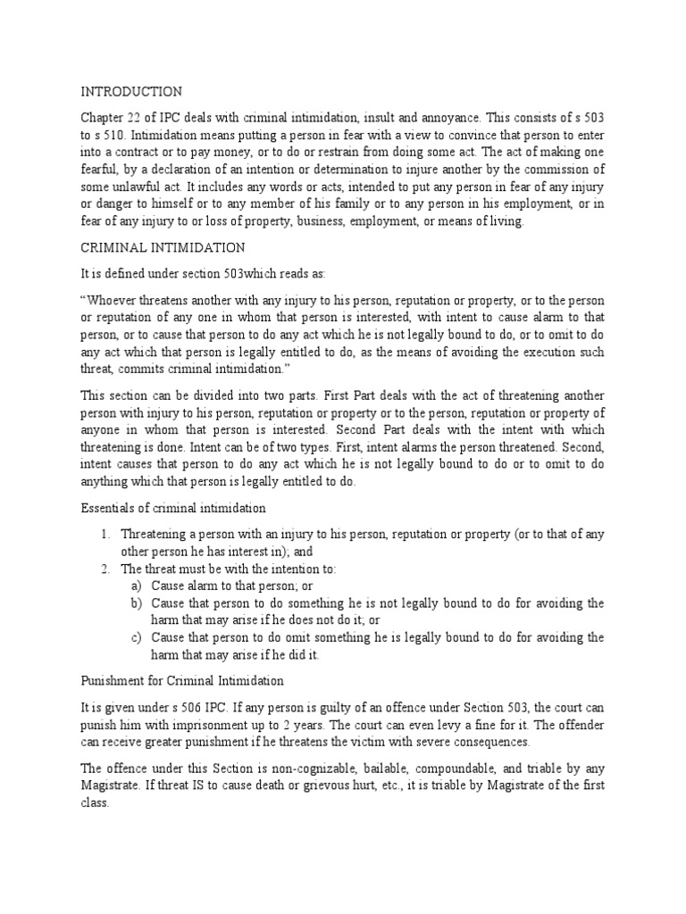 Criminal Intimidation | PDF | Intimidation | Crime & Violence